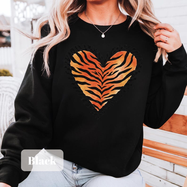 Tiger Stripe Heart Sweatshirt | Animal Print Heart Design | Cozy ...