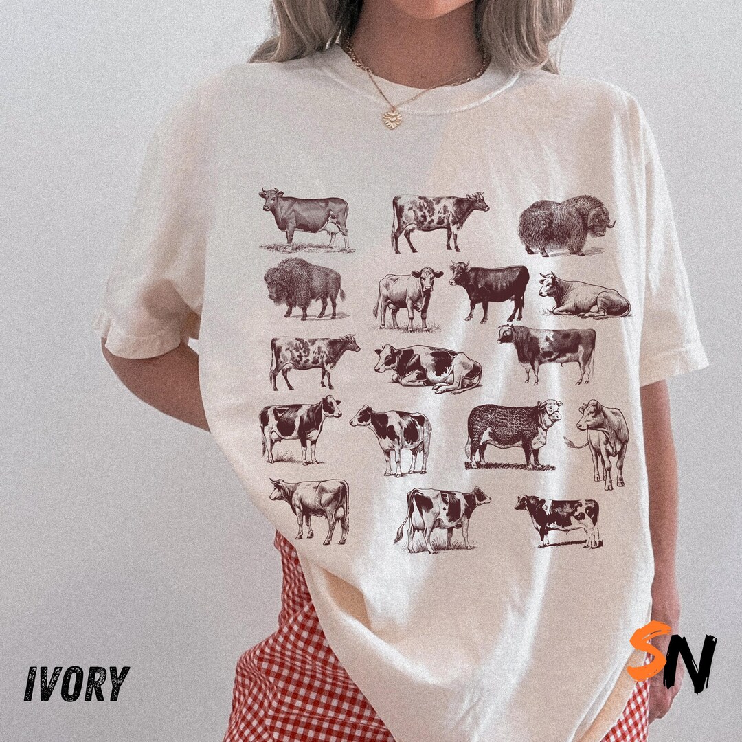 Cows 90s Vintage Breeds Chart Shirt, Cattle Engraving Tee, Farm Animal ...