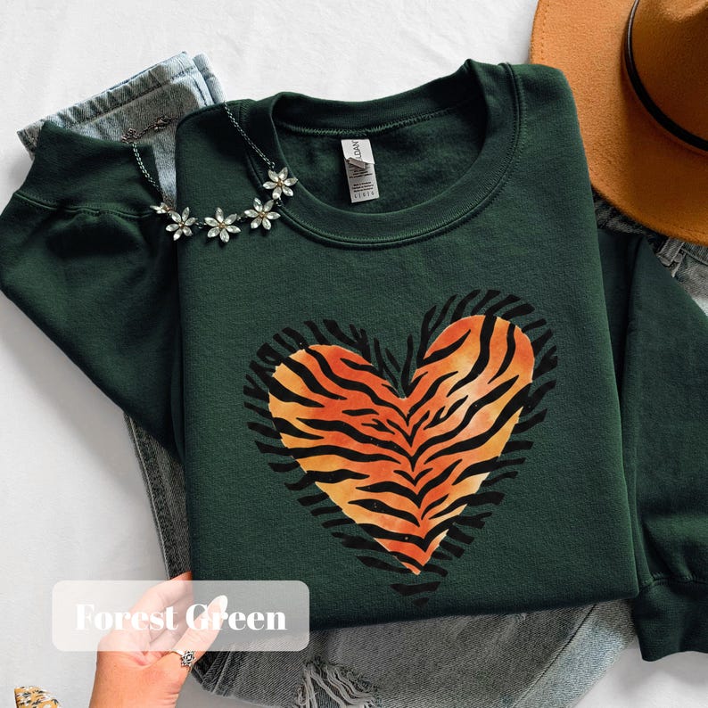 Tiger Stripe Heart Sweatshirt | Animal Print Heart Design | Cozy ...