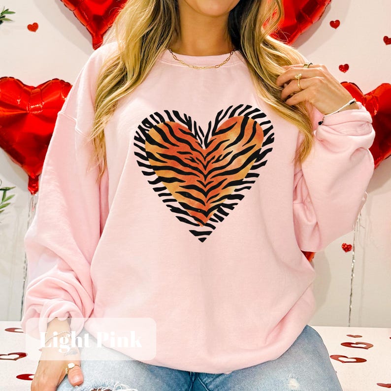 Tiger Stripe Heart Sweatshirt | Animal Print Heart Design | Cozy ...