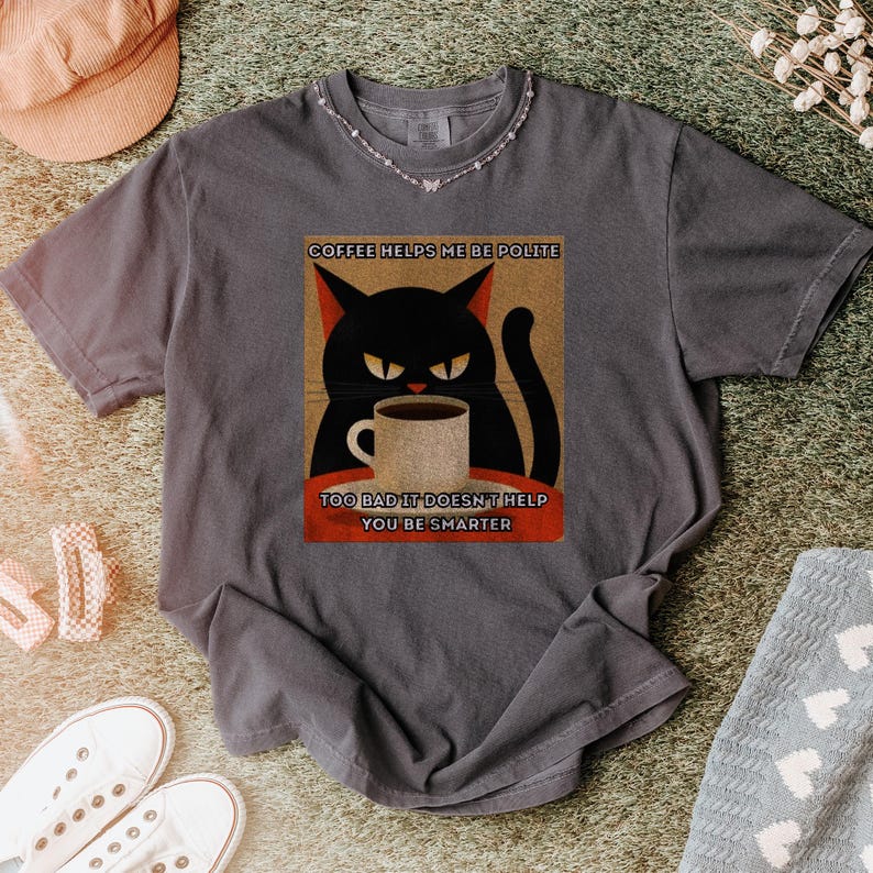 Funny Cat Shirt | Coffee Helps Me Be Polite - Etsy
