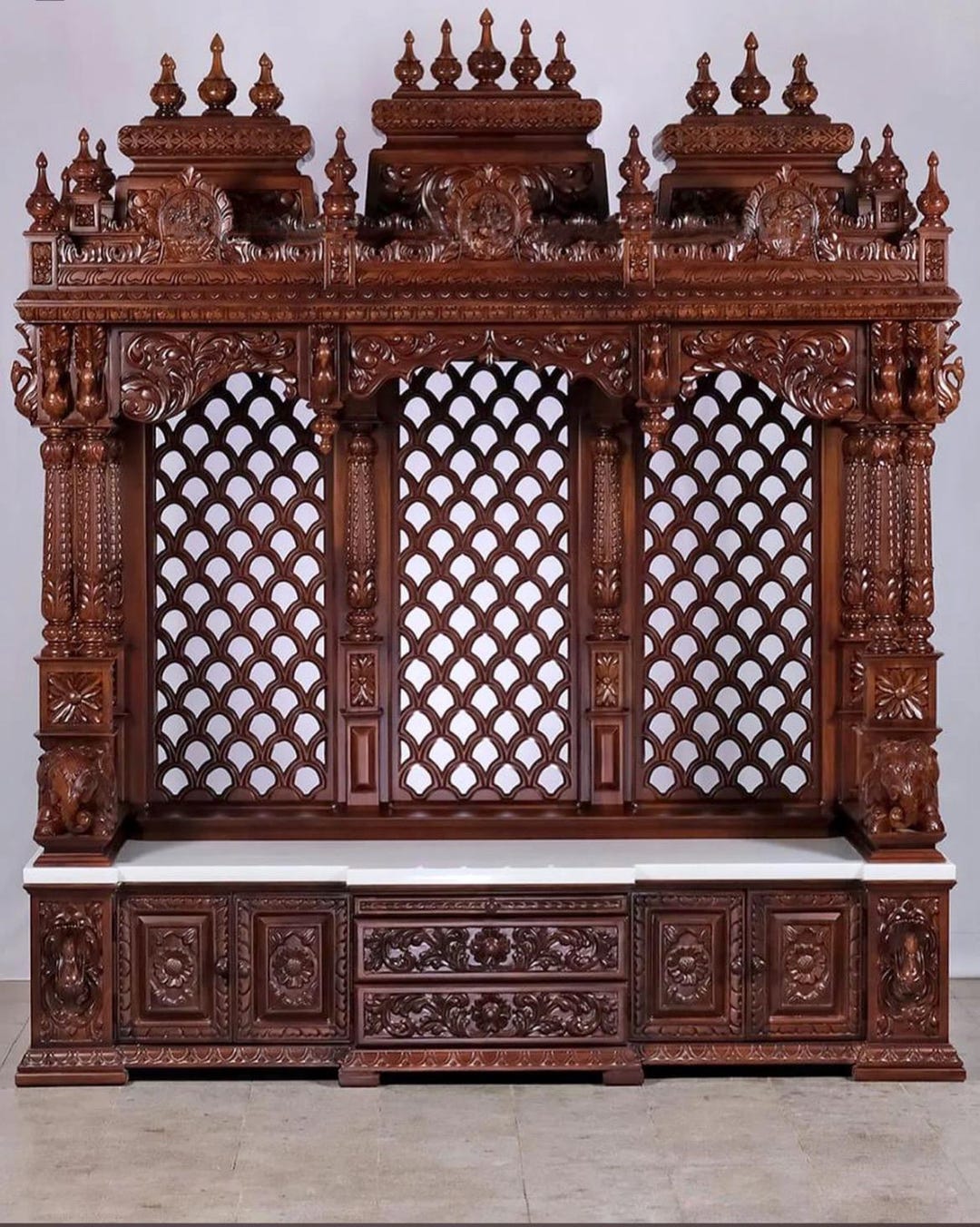 Indian Wooden Temple With Storage Cabinet for Home Decor, Traditional ...