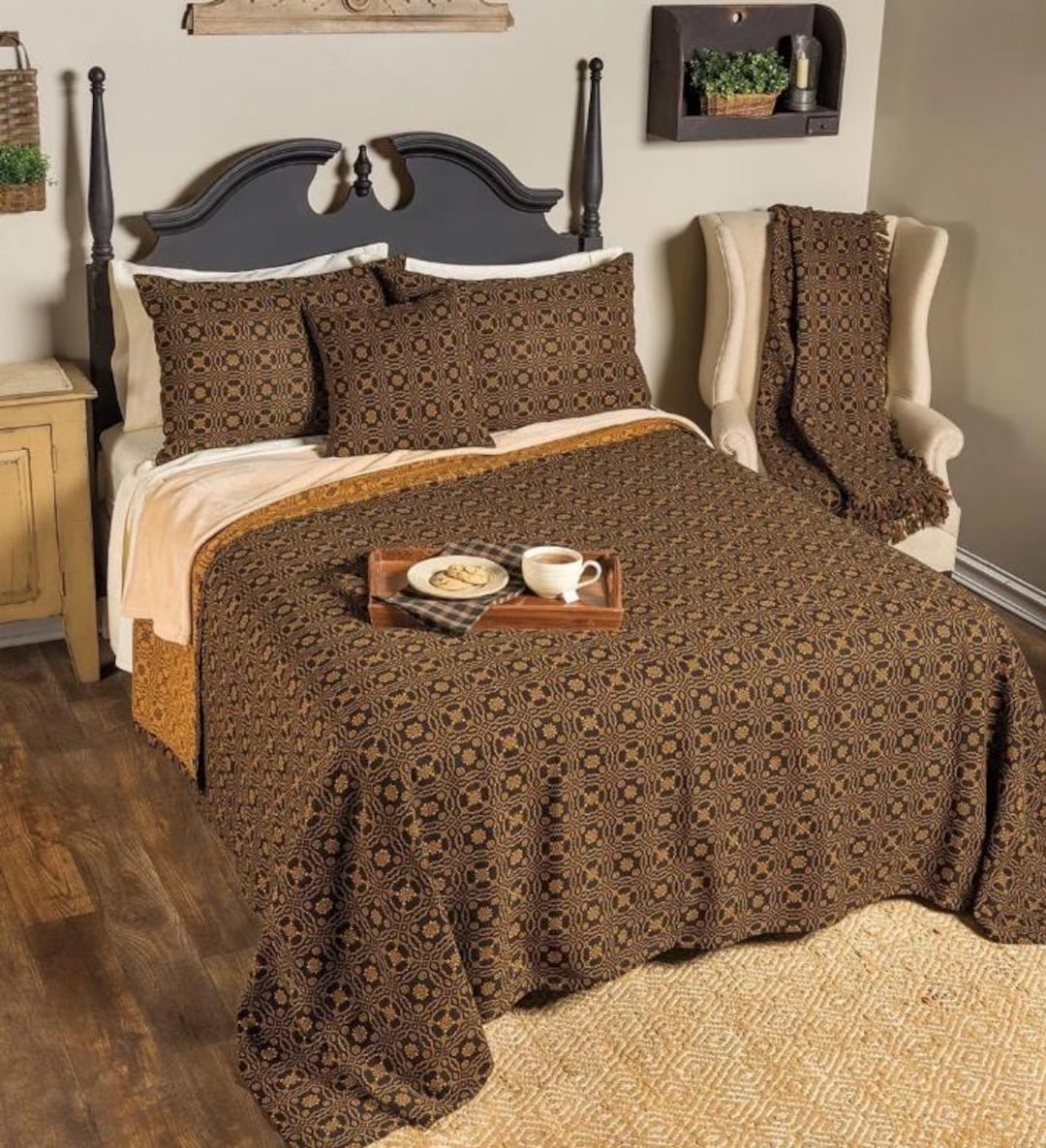 Lover's Knot Woven Coverlet OR Shams – Queen or King – Black & Mustard ...