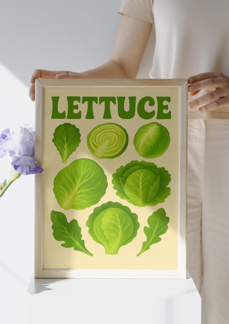 Lettuce Wall Art Printable – Vintage Vegetable Poster – Kitchen Decor ...
