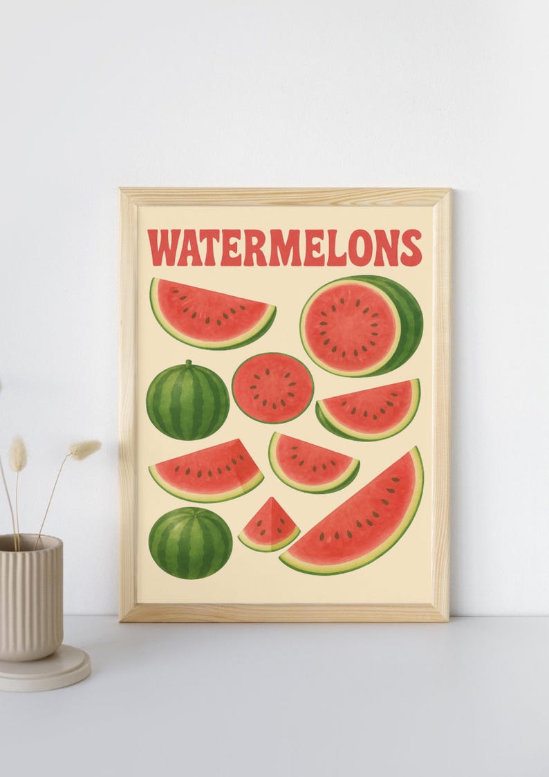 Watermelon Wall Art Printable – Vintage Fruit Poster – Kitchen Decor ...