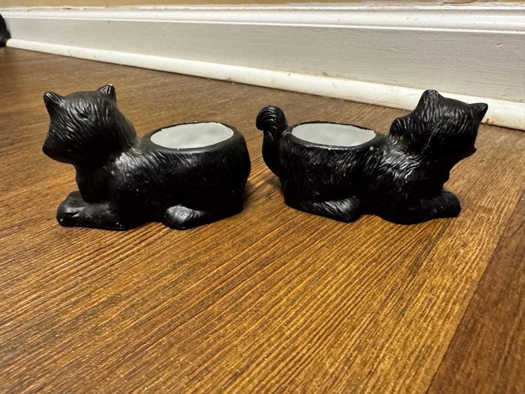 Vintage House of Lloyd Set of 2 Black Cat Kitty Feline Votive Candle ...