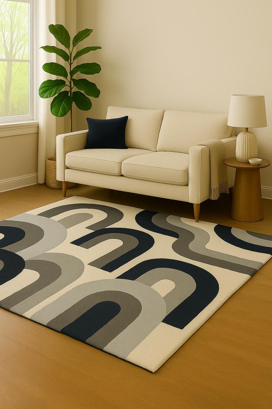 Hand-tufted Geometric Rug – Modern Arch Pattern, Navy & Grey - Etsy