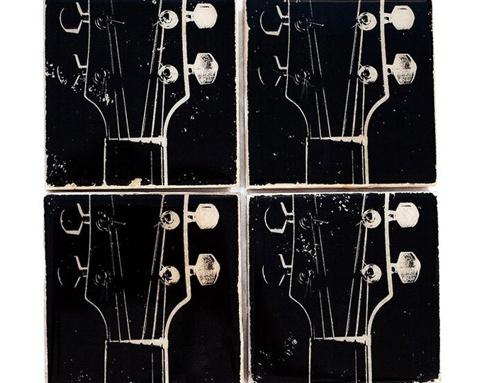 Guitar Coaster Set 4 Stone Coasters Black and White Music - Etsy