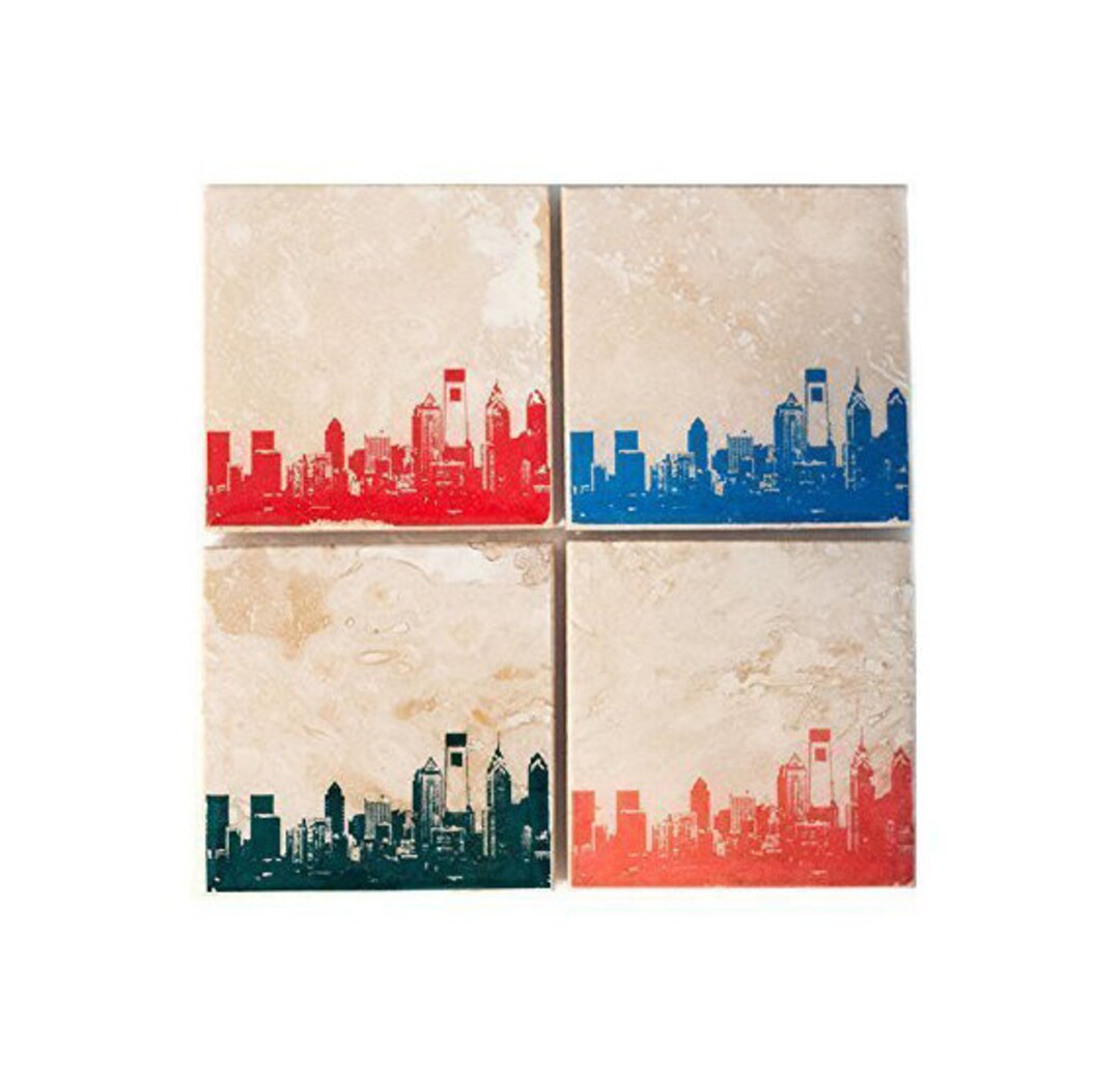 Philadelphia Skyline Coaster Set 4 Stone Coasters, Orange, Green, Blue ...