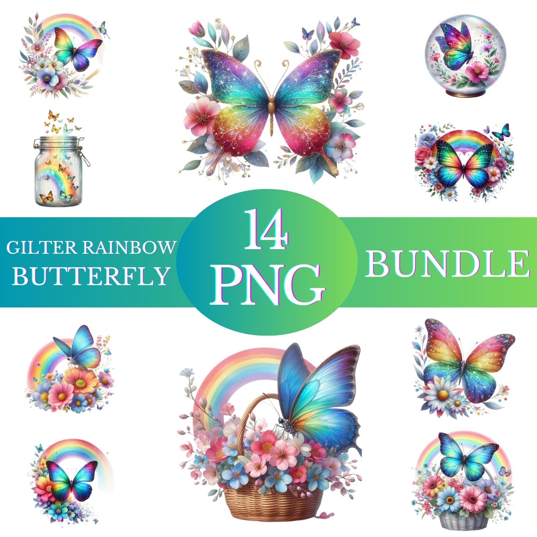 Watercolor Butterfly Clipart Bundle PNG SVG Colorful Lilac Pink Purple ...