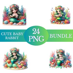 Adorable Little Mermaid Clipart, Watercolor Mermaid Clipart, Cute ...