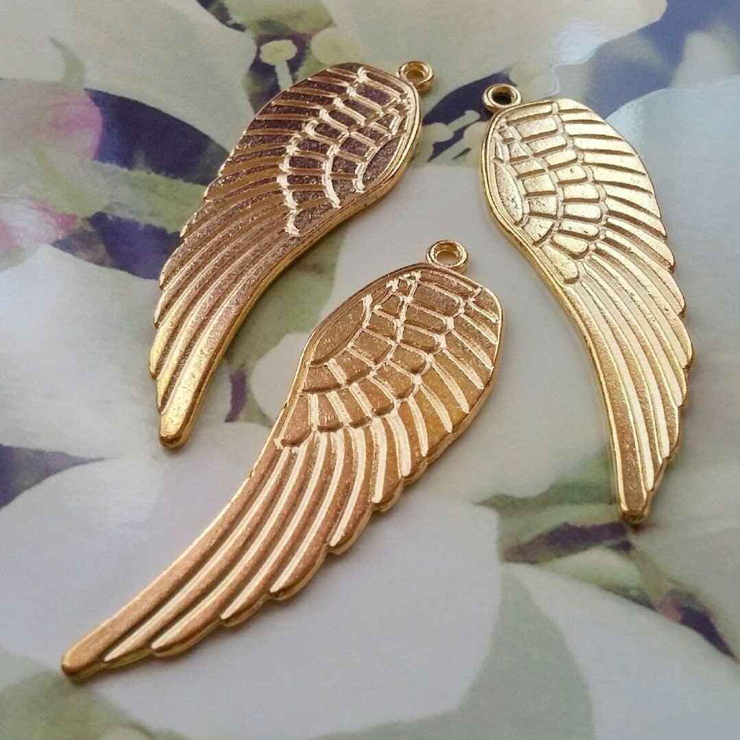 Large Angel Wing Pendants Shiny Gold Wings Double Sided Pendants Wings ...
