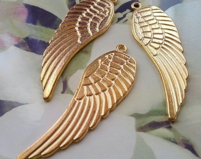 Large Angel Wing Pendants Shiny Gold Wings Double Sided - Etsy
