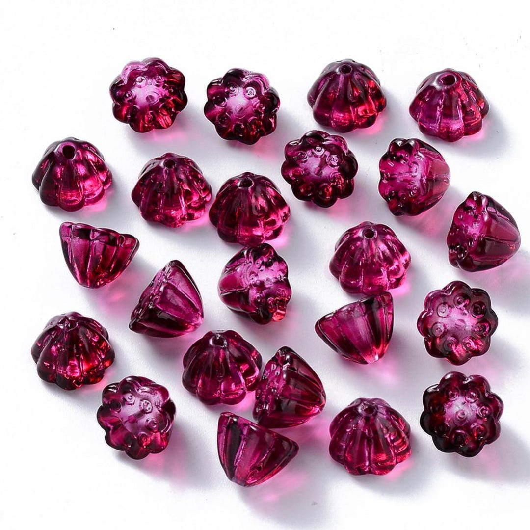 Glass Lotus Pod Beads Purple Flower Beads Glass Flower Beads Set Lotus ...