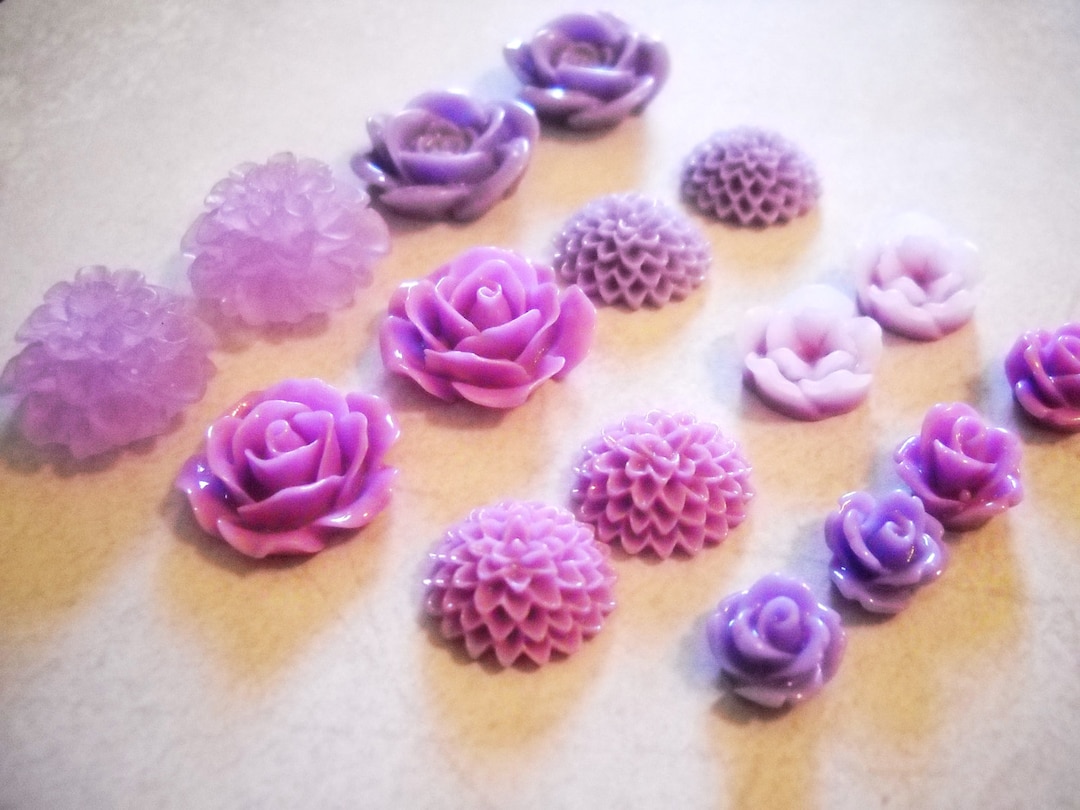 Flower Cabochons Purple Flower Flatbacks Flat Back Flowers Resin ...