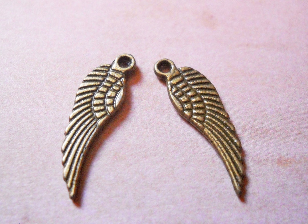 10 Small Angel Wing Charms Antiqued Bronze Wings Miniature Angel Wings ...