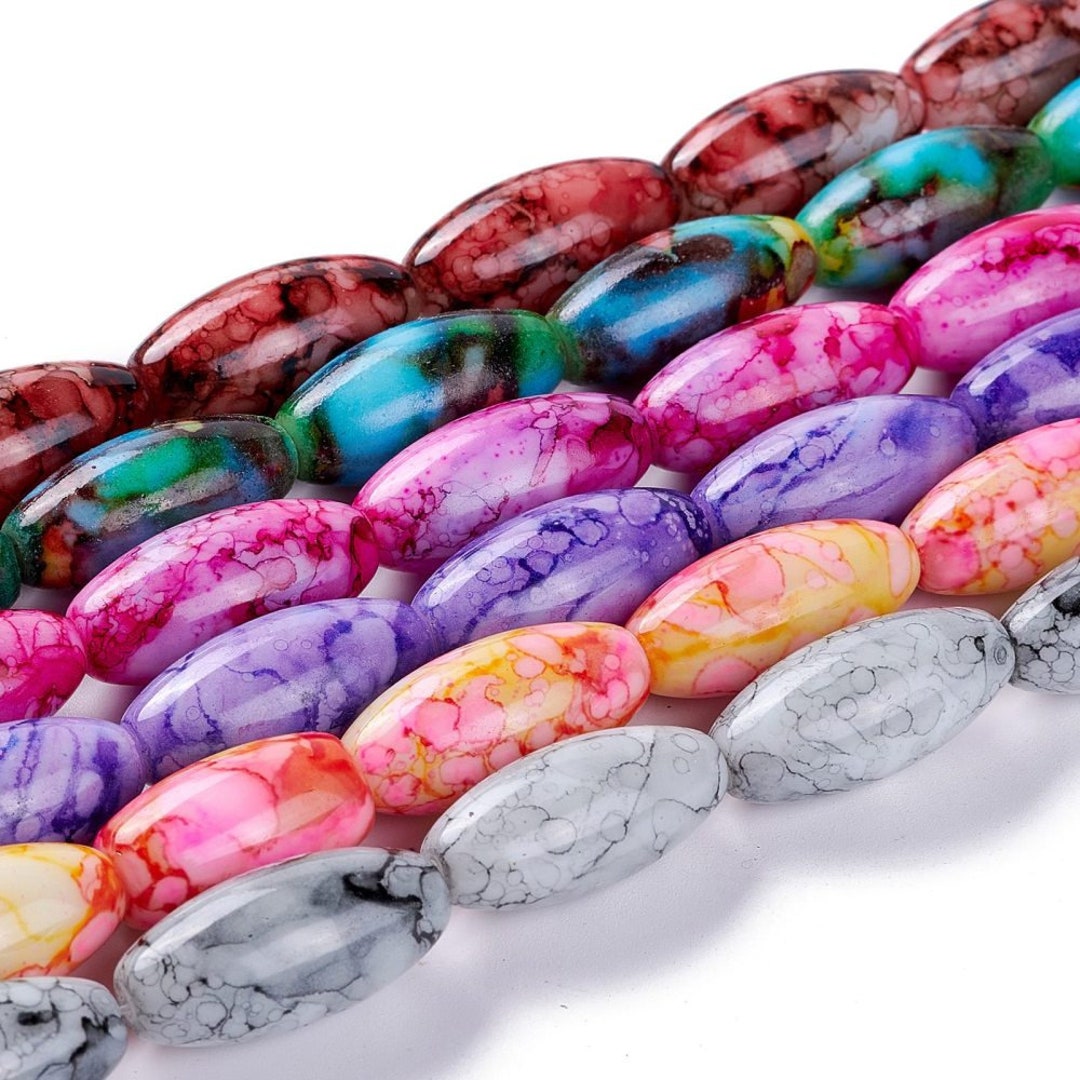 Large Oval Glass Beads Mixed Rainbow Beads 22mm Big Beads Horse Eye ...