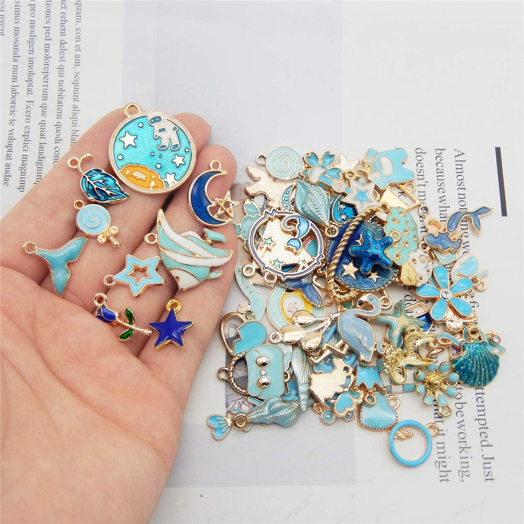 Blue Enamel Charms Gold Charms Assorted Blue Charms Mixed Enamel Charms ...