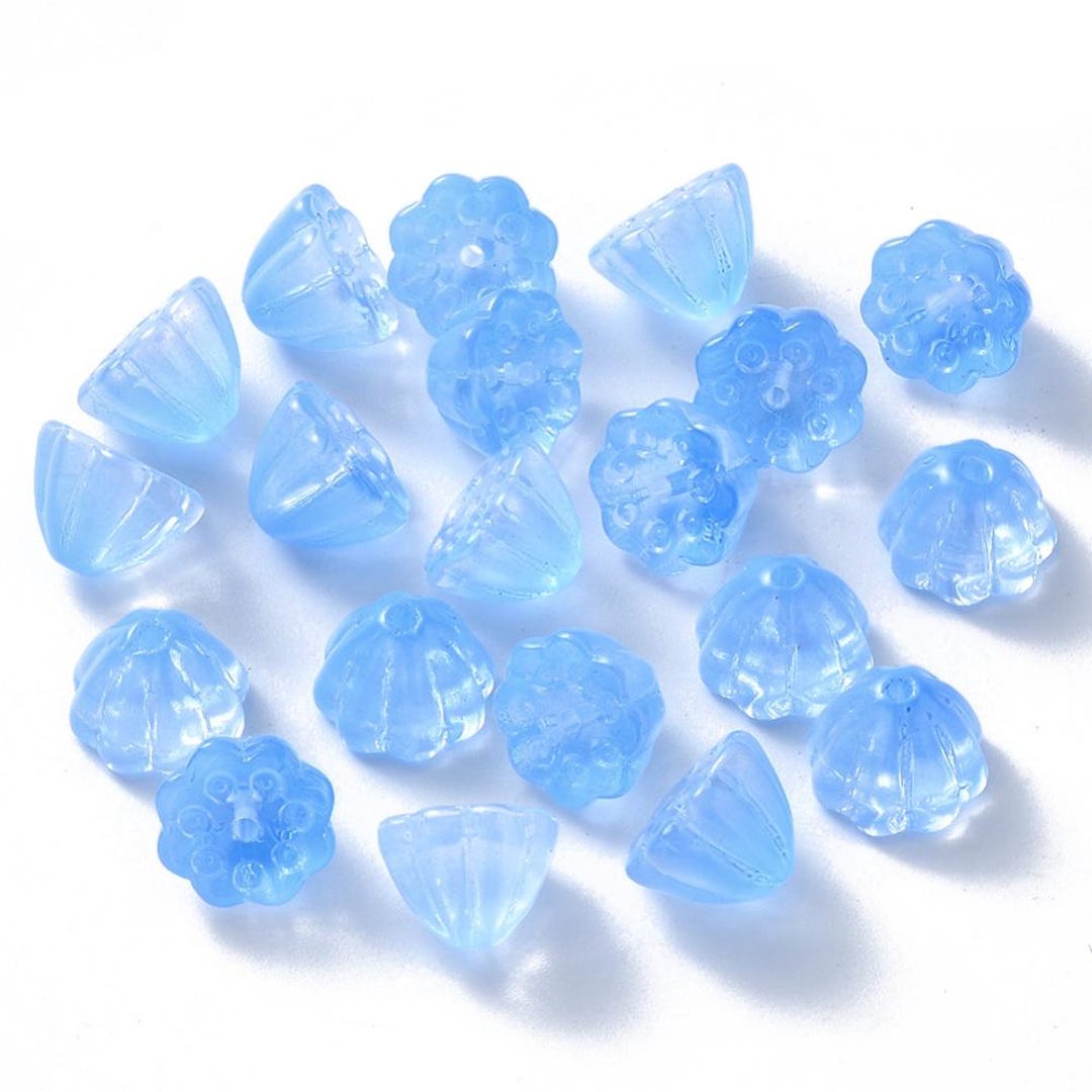 Glass Lotus Pod Beads Light Blue Flower Beads Glass Flower Beads Set ...