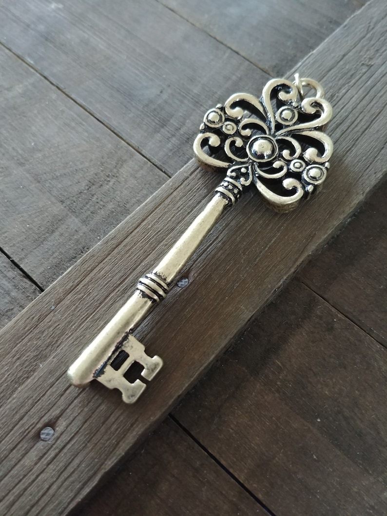 Big Key Pendant Antiqued Gold Key Skeleton Key Gold Key - Etsy