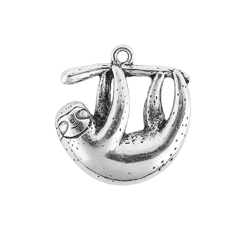 Sloth Charm Antiqued Silver Sloth Pendant Animal Pendant Rainforest ...