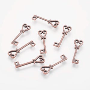 Heart Keys Antiqued Copper Skeleton Key Pendants Copper Heart Keys 25mm ...