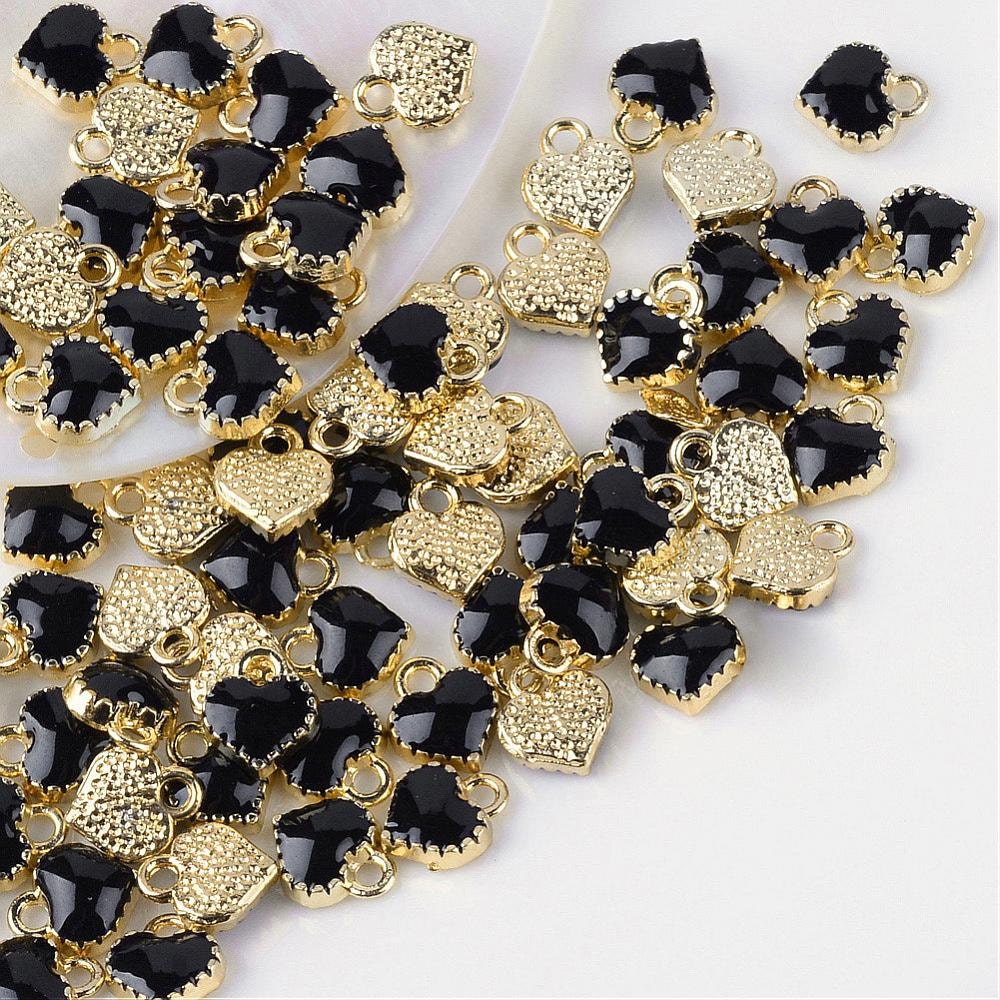 Heart Charms Enamel Charms Gold Heart Charms Tiny Heart Charms Black ...