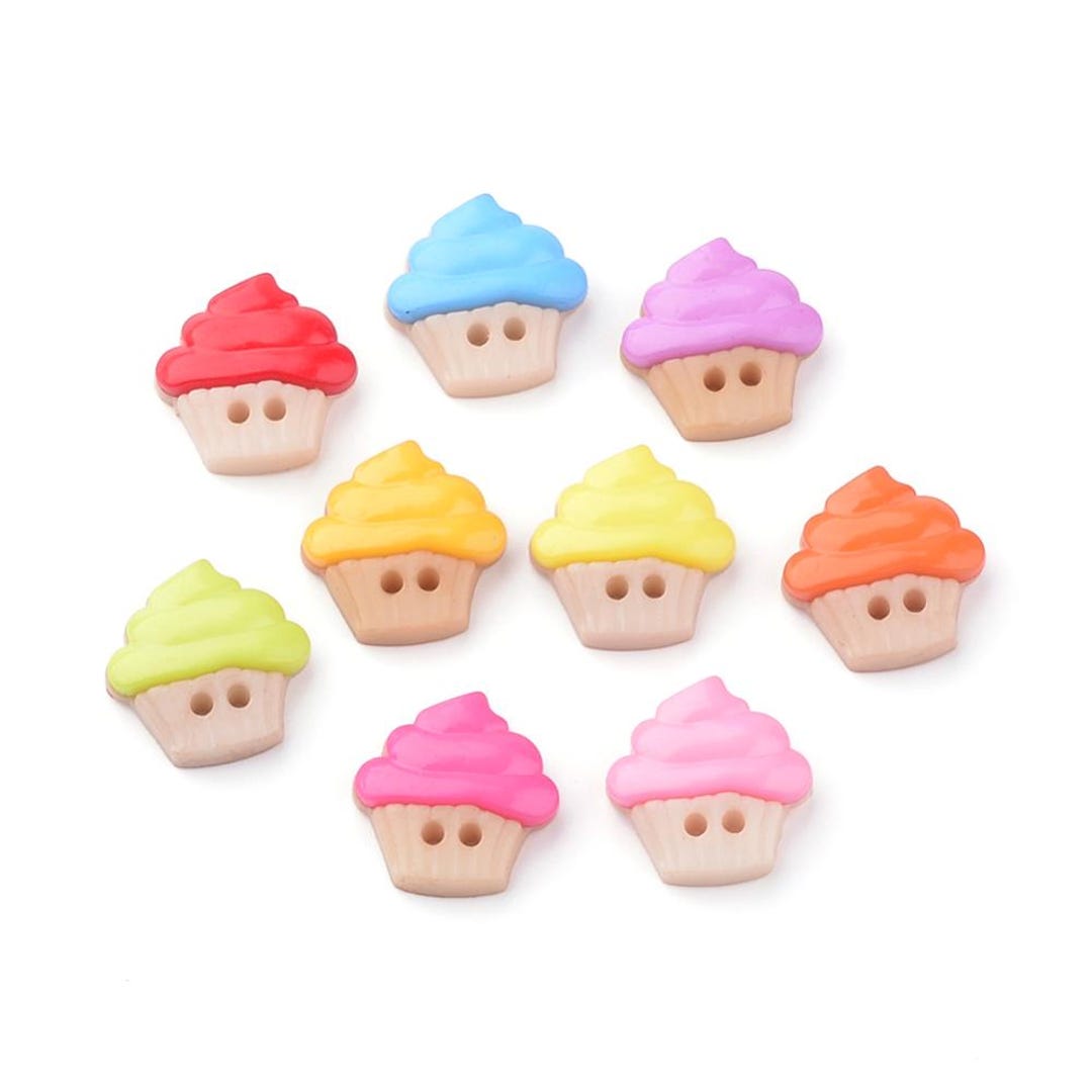 Cupcake Buttons Assorted Lot 2 Hole Buttons Resin Buttons Mixed Colors ...