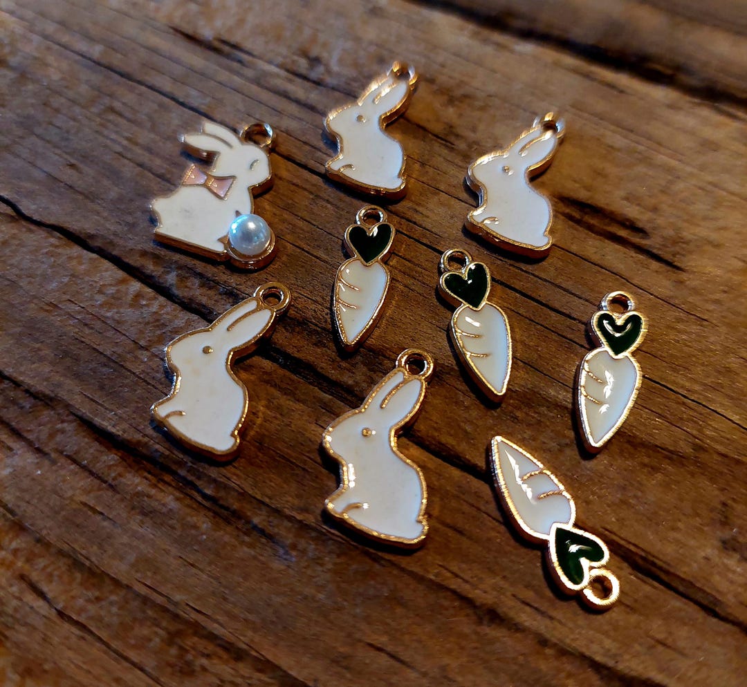Bunny Rabbit Charms Gold Enamel Bunny Charms Easter Bunny Charms Easter ...