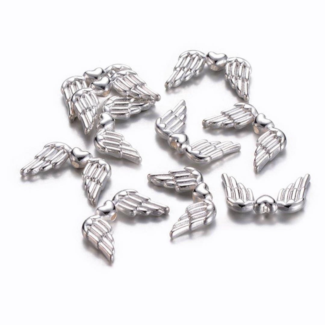 Angel Wing Beads Angel Wing Charms Silver Metal Beads Wing Spacer Beads ...