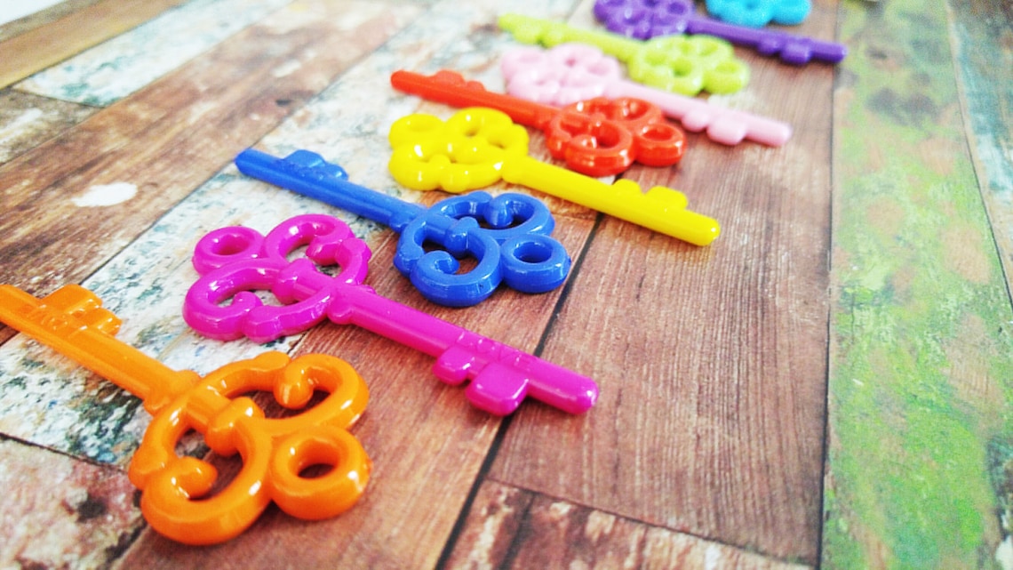 Plastic Key Charms Key Pendants Assorted Keys Skeleton Keys Rainbow ...