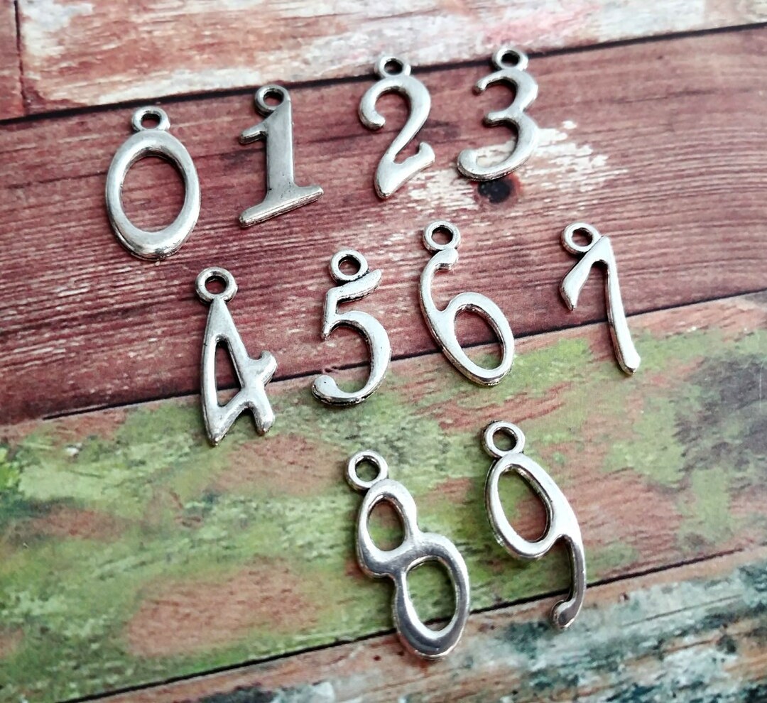 10 Number Charms Antiqued Silver Number Pendants 0-9 Numbers Tag Charms ...