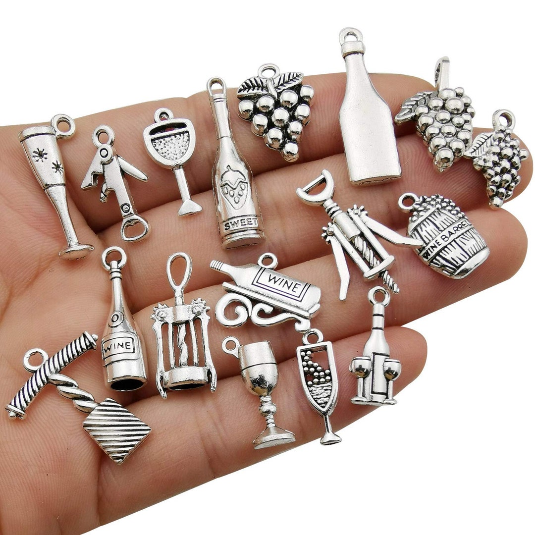 Wine Themed Charms Set Antiqued Silver Wine Country Pendants Assorted ...