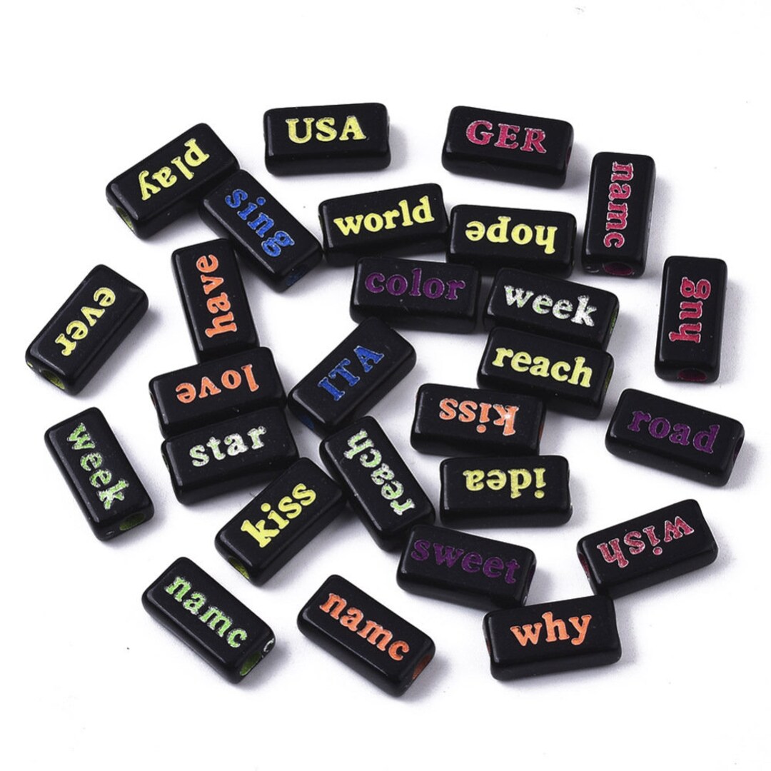 Word Beads Black Neon Beads Poetry Beads Poet Beads Acrylic Word Beads ...