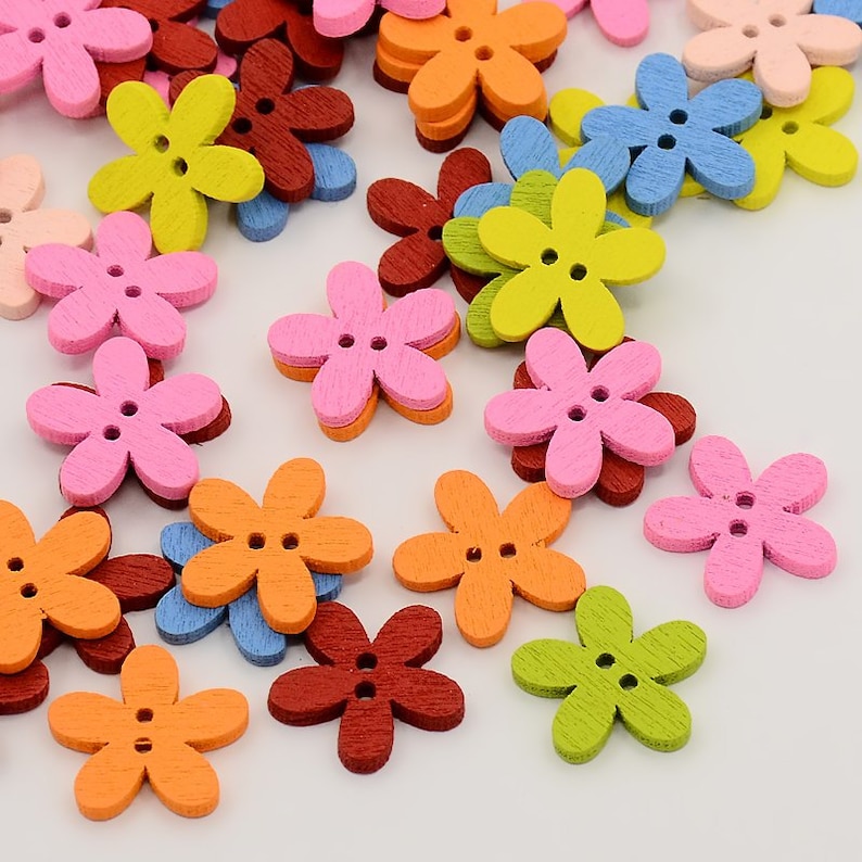 Flower Buttons Mixed Sewing Findings Assorted Wood Floral Wooden 2 Hole ...