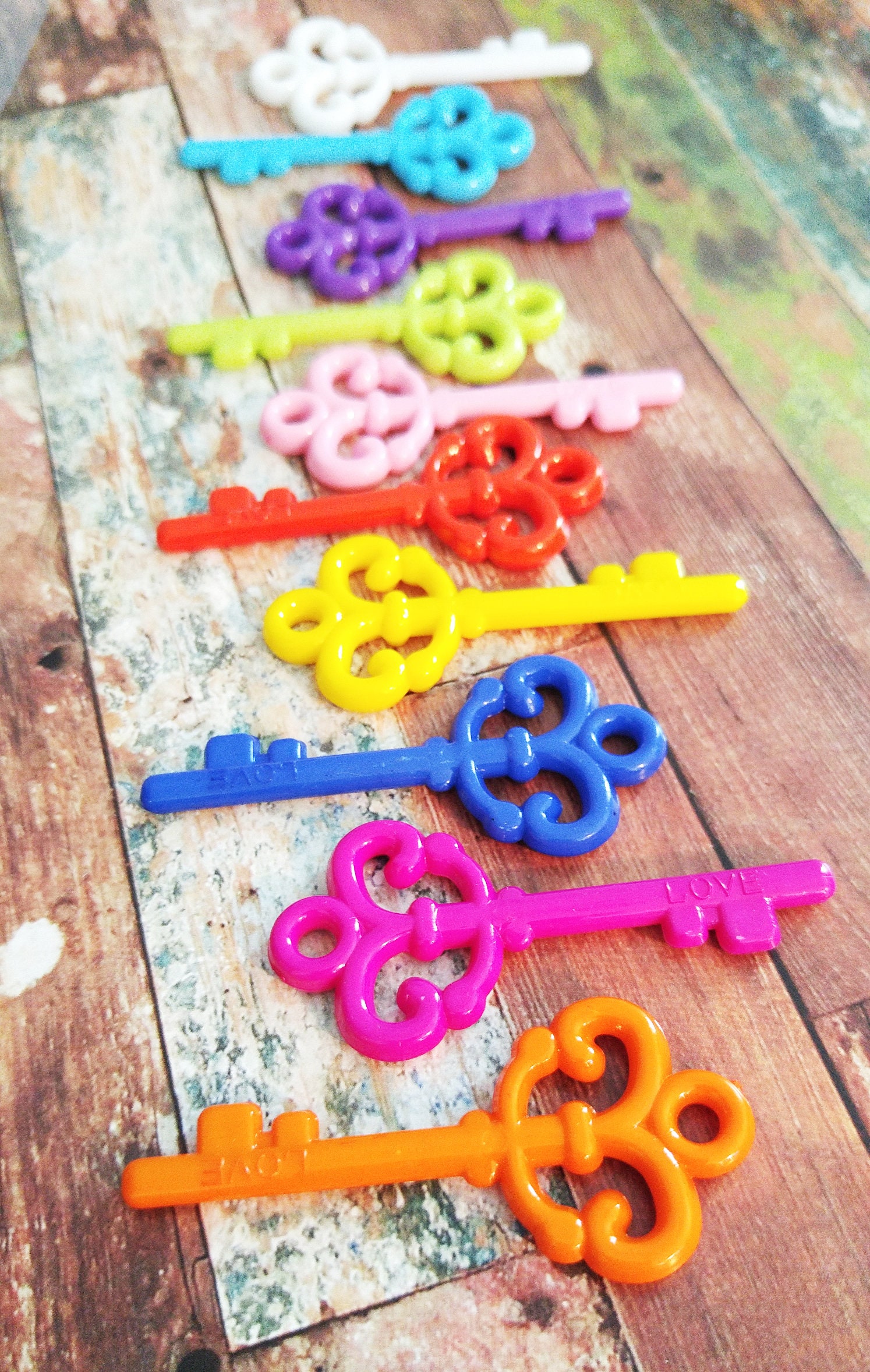 Plastic Key Charms Key Pendants Assorted Keys Skeleton Keys Rainbow ...