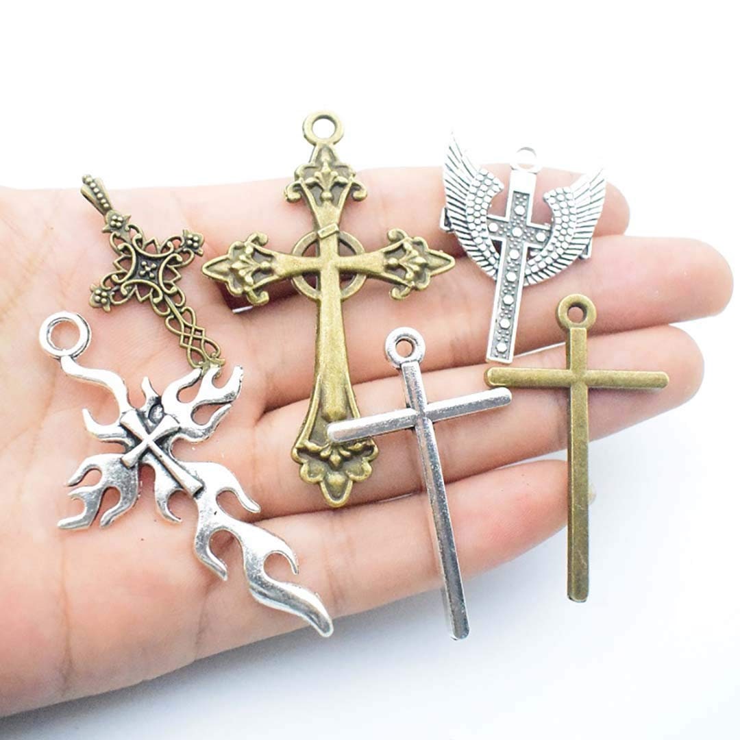 Large Cross Pendants Cross Charms Antiqued Silver Cross Charms | Etsy
