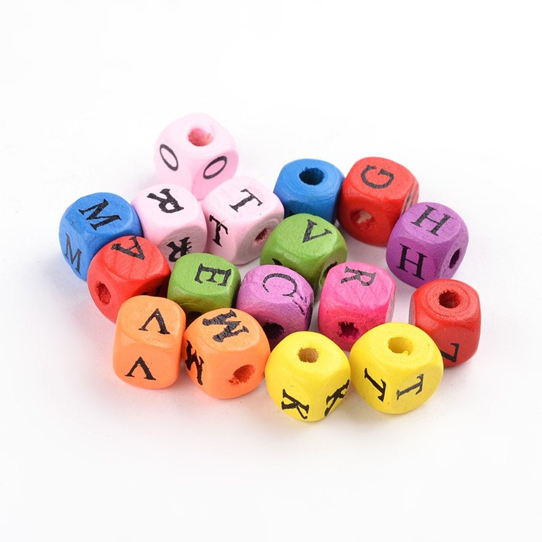 Letter Beads Alphabet Beads Wood Letter Beads Cube Alphabet Beads ...