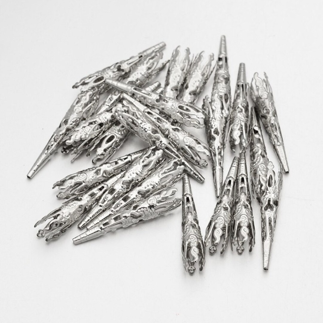 Long Bead Caps Dark Silver Cone Bead Caps Filigree 20 Pieces 42mm - Etsy