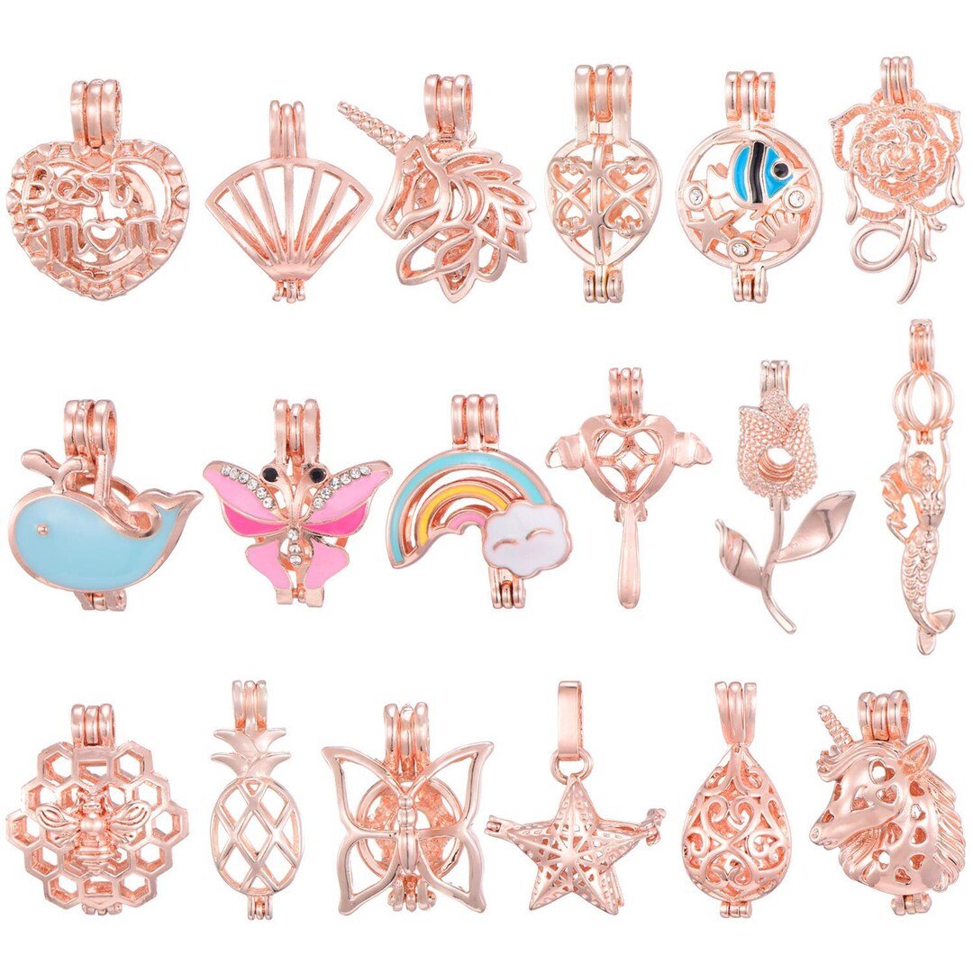Enamel Charms Rose Gold Charms Bead Cage Charms Enamel Pendants Bead ...