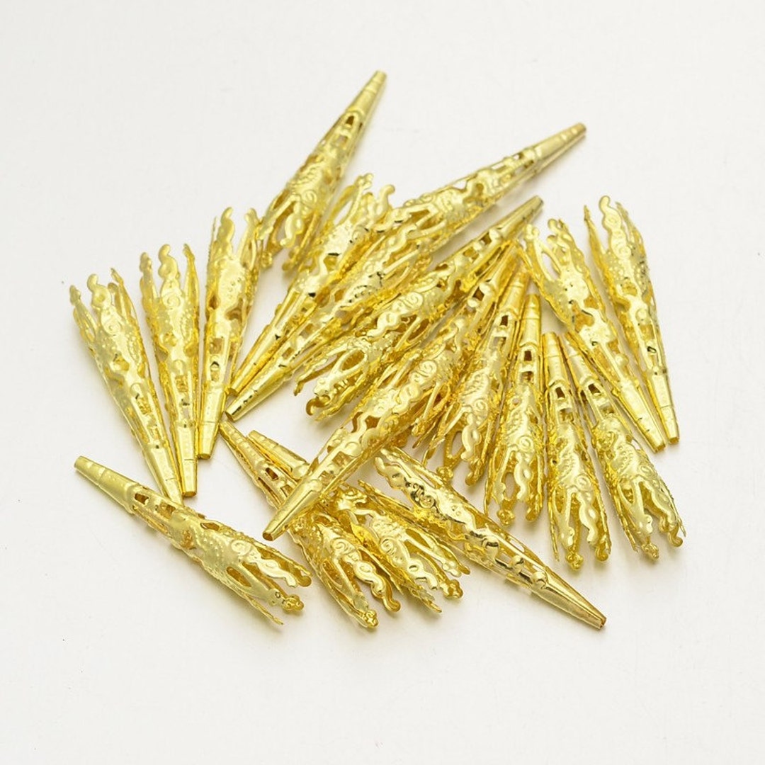 Long Bead Caps Gold Cone Bead Caps Filigree 20 Pieces 42mm - Etsy