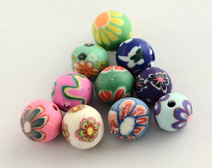 Polymer Clay Beads Assorted Colors Flower Pattern 8mm 20 - Etsy