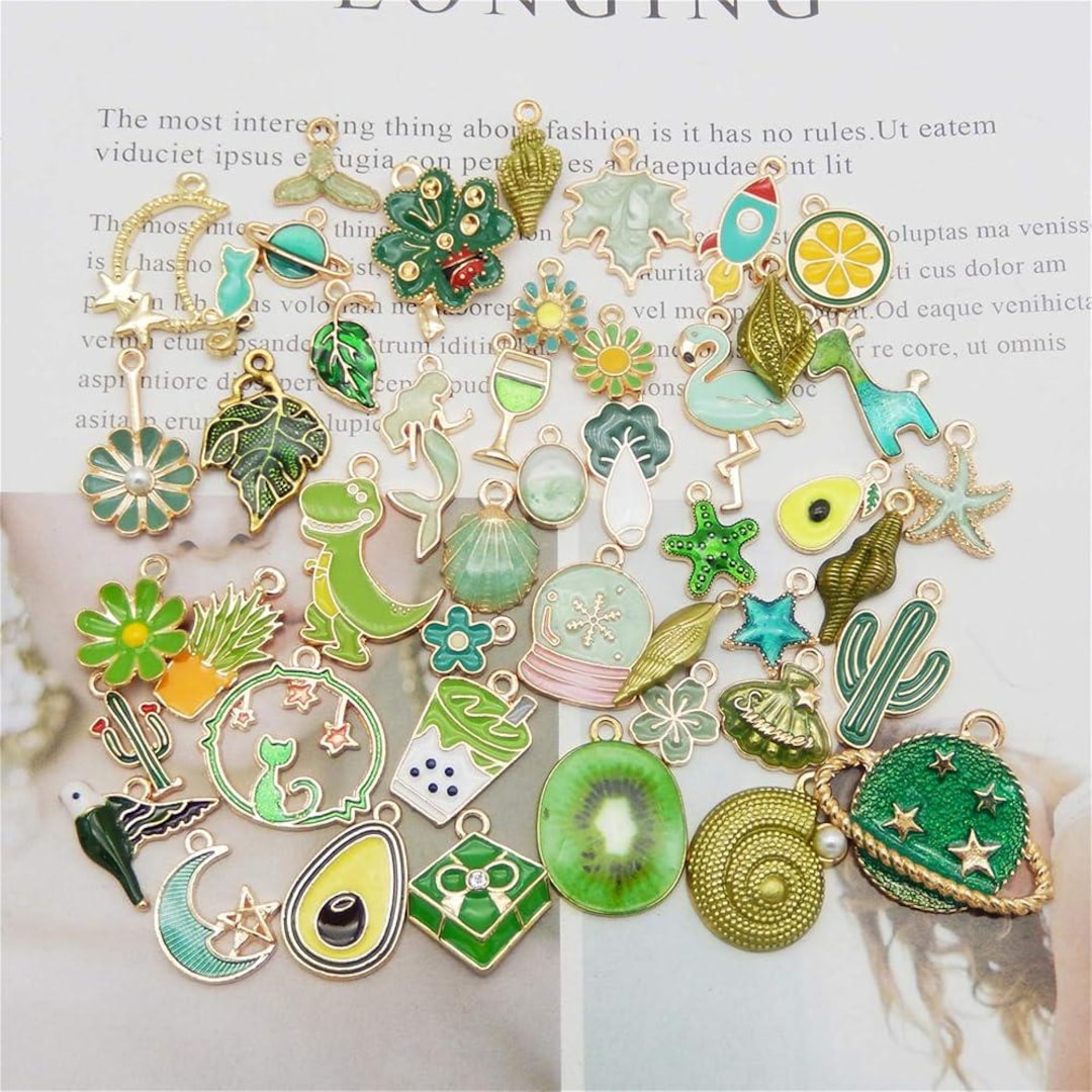 Green Enamel Charms Gold Charms Assorted Green Charms Mixed Enamel ...