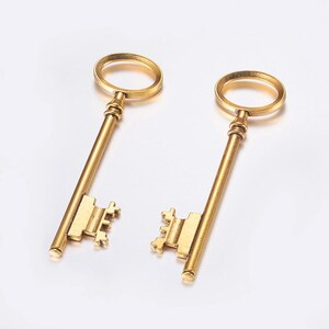 Large Key Pendant Antiqued Gold Key 80mm 3.14" Large Skeleton Key ...