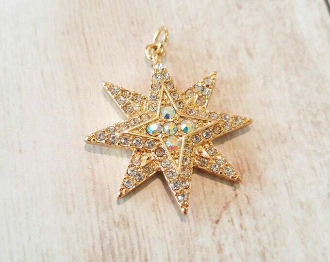Gold Star Pendant Star Charm Rhinestone Star 8 Point Star Rhinestone ...