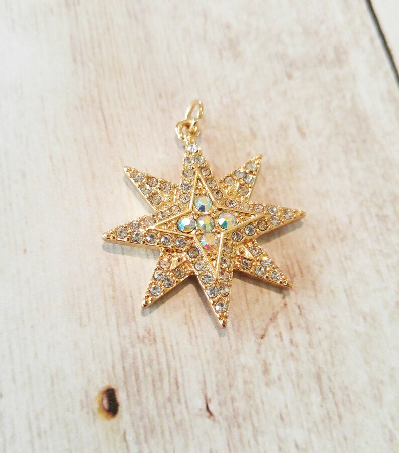 Gold Star Pendant Star Charm Rhinestone Star 8 Point Star | Etsy