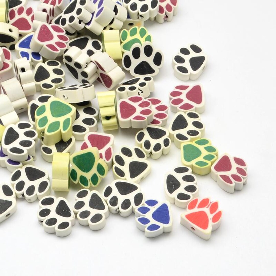 Polymer Clay Beads Assorted Beads Paw Beads Paw Print Beads Polymer ...