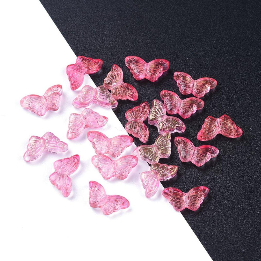 Glass Butterfly Beads Hot Pink Beads Hot Pink Butterfly Beads 2 Sided ...