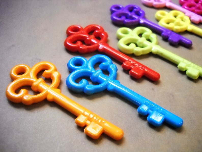 Plastic Key Charms Key Pendants Assorted Keys Skeleton Keys Rainbow ...