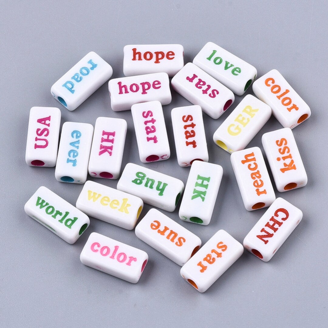Word Beads White Rectangle Beads Poetry Beads Poet Beads Acrylic Word ...